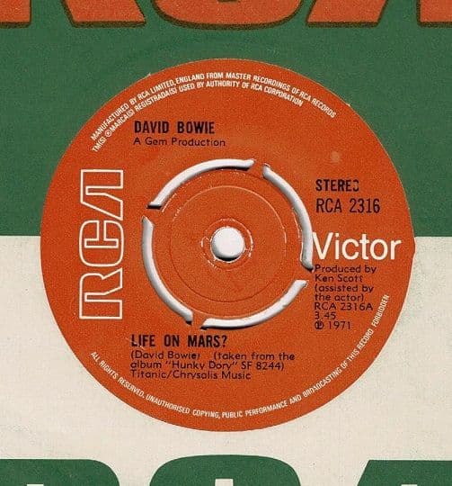 DAVID BOWIE Life On Mars Vinyl Record 7 Inch RCA Victor 1973